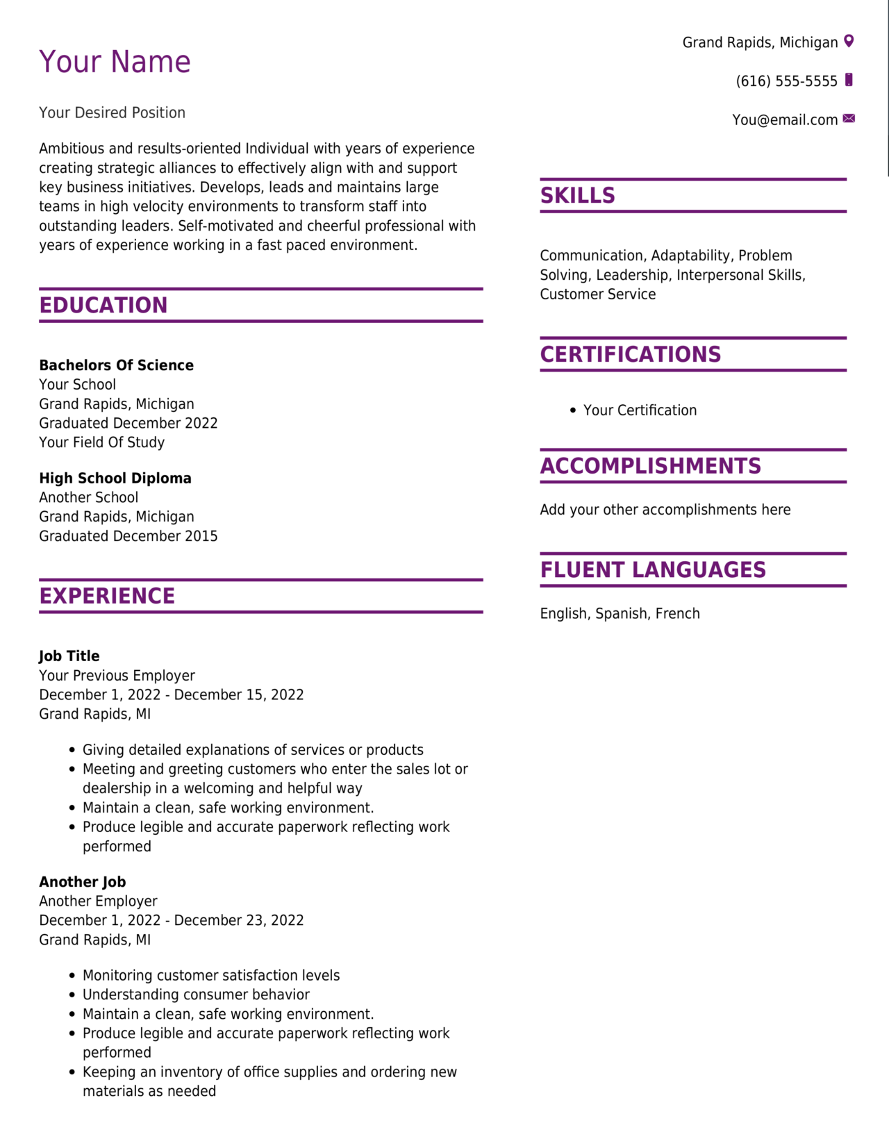 Template Select | Resume My Way